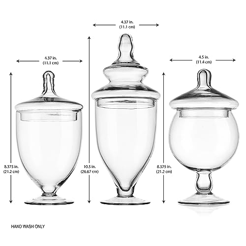Glaver's Apothecary Jars With Lids, Set Of 3 Candy Jars, Countertop Canister, Glass Décor, Restroom Accessories, Buffet Décor, For all your Vanity Storage and much more