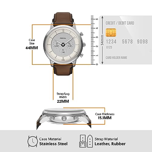 Fossil Men's Neutra Gen 6 Hybrid 44mm Stainless Steel and Leather Smart Watch, Color: Silver, Brown (Model: FTW7073)