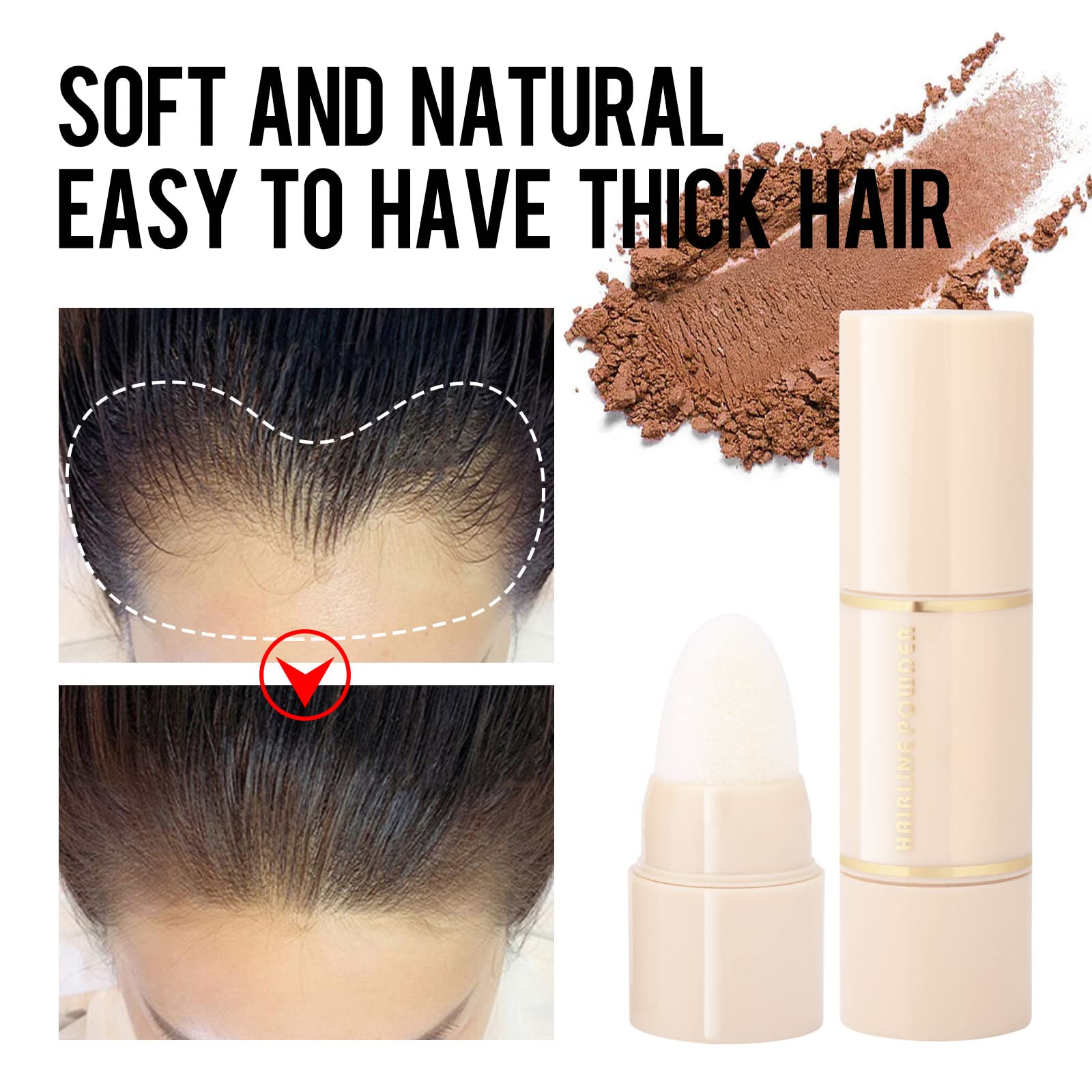 Hairline Powder Stick Hair Root Touch Up Hairline Shadow Instantly Hair Color Shadow Cover Thin Hair Root Concealer(Light Brown)