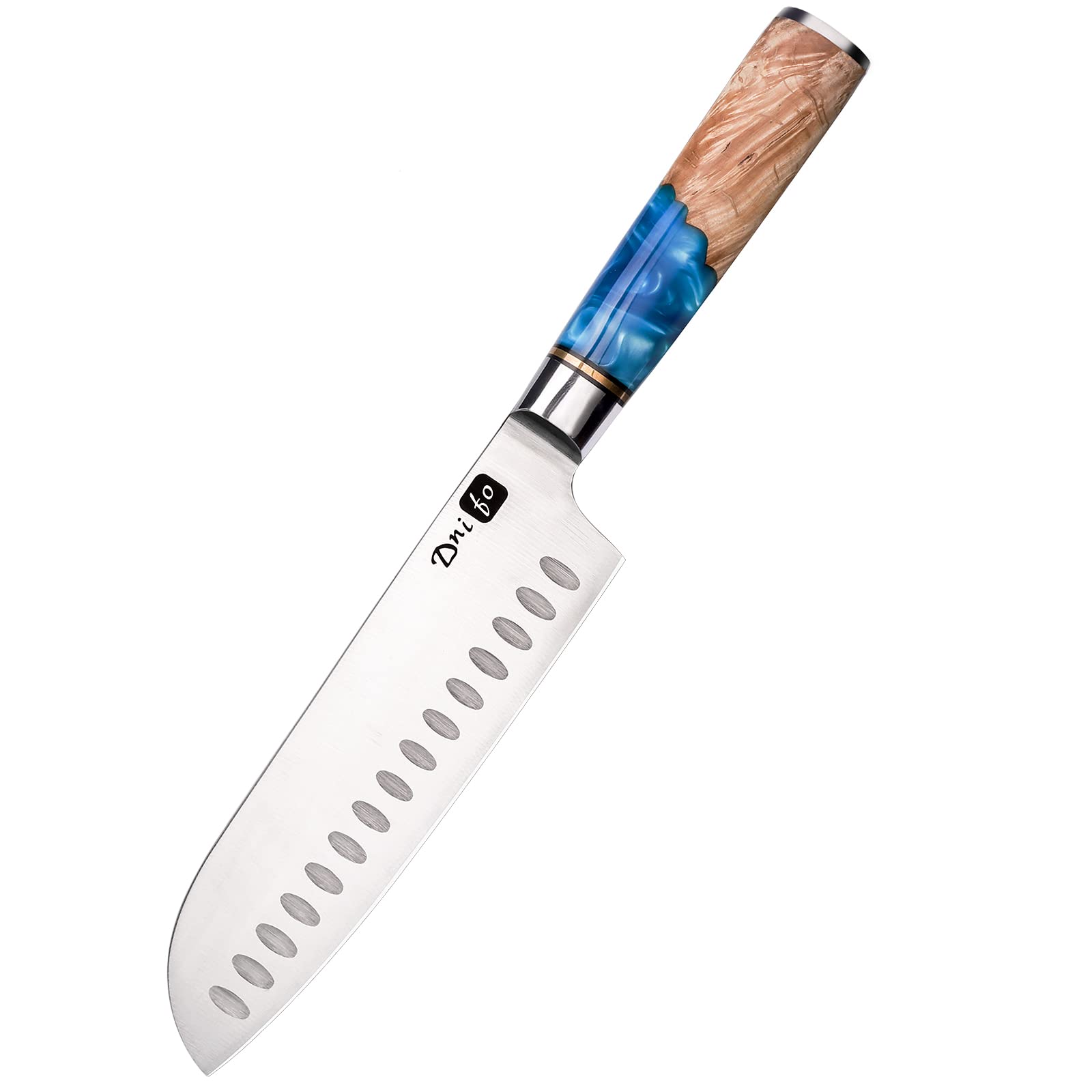 Dnifo Santoku Knife 7-Inch Japanese Style Chef Knife, Multifunctional Ultra Sharp High Carbon Stainless Steel Kitchen Chopping Knife, Ergonomic Logs & Resin Handle