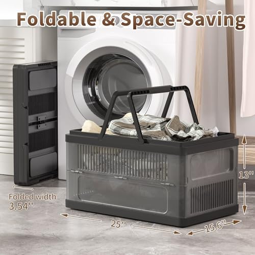 HAIXIN HOME Upgrade 86L Large Collapsible Laundry Basket Black, Stackable Storage Bins Plastic, Foldable Laundry Hamper, Dirty Clothes Hamper with Handles for Laundry/Bedroom, Dorm Room Essentials