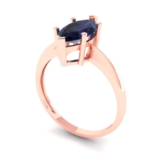 Clara Pucci 1.50 ct Marquise Cut Solitaire Simulated Blue Sapphire Engagement Bridal Promise Anniversary Ring 18K Rose Gold Size 3.75