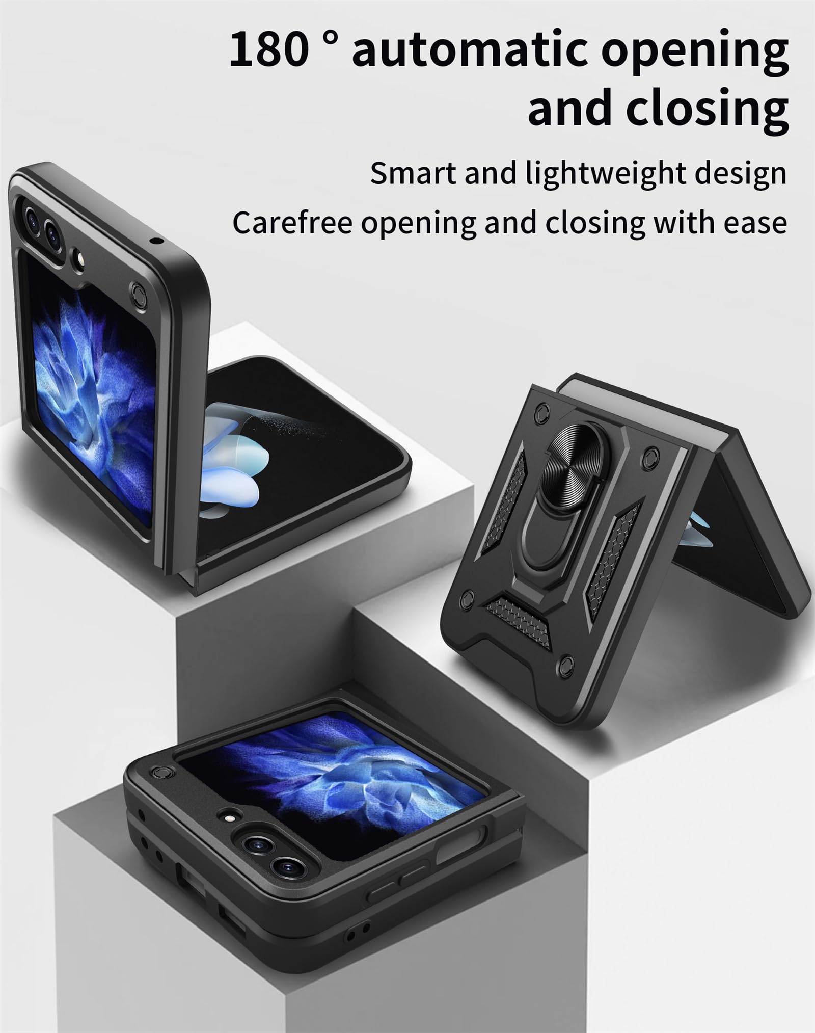 CCSmall for Samsung Galaxy Z Flip5 Case for Men, Military Grade Drop Protective Phone Cover Case with Ring Kickstand for Samsung Galaxy Z Flip 5 SJ Black
