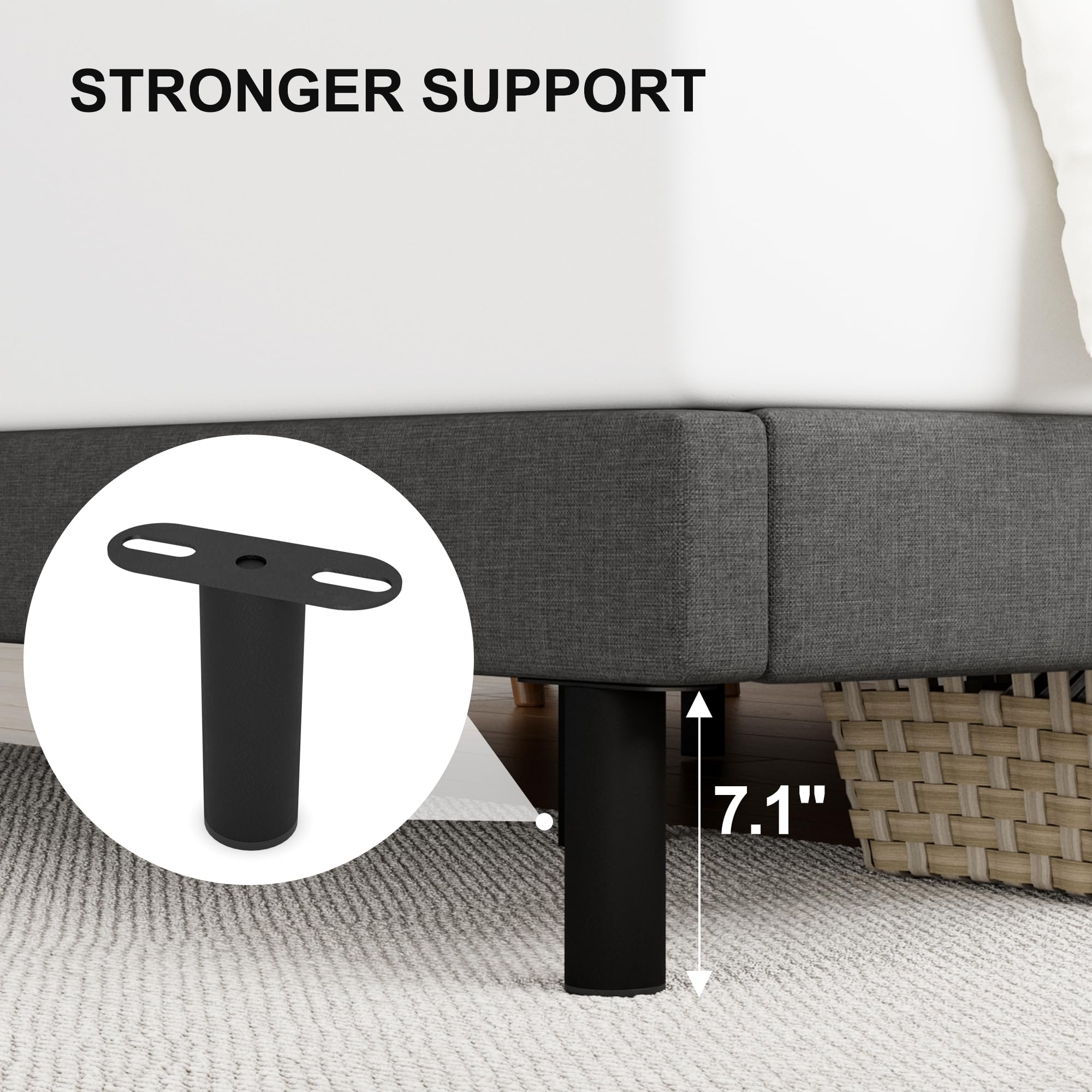 Generic Queen Bed Frame Upholstered Platform with Headboard, Linen Fabric Wrap, Strong Frame and Wooden Slats Support, Easy Assembly No Box Spring Needed,Non-Slip and Noiseless, E Dark Grey