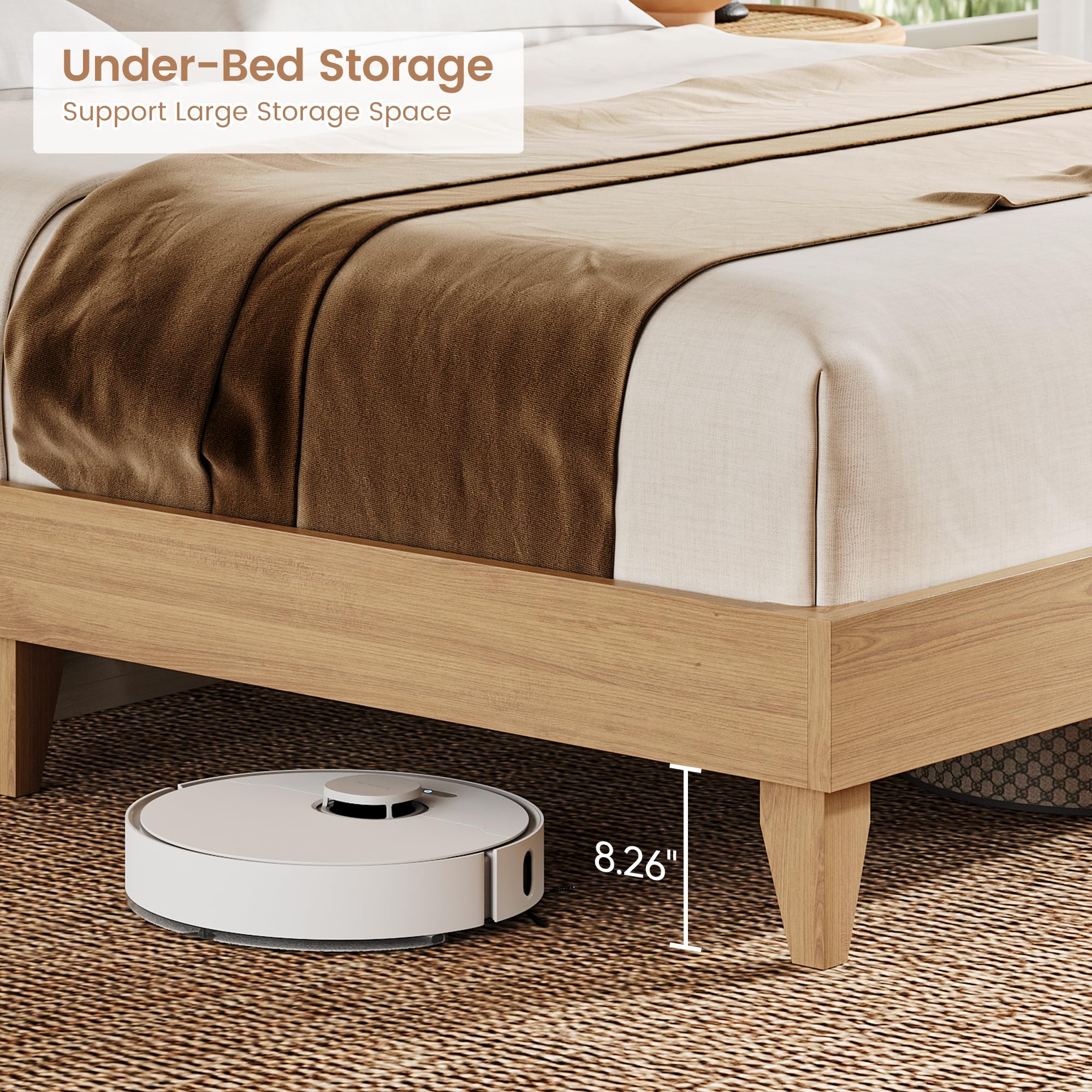 GAOMON Rattan King Bed Frame with Headboard & Storage Shelves, Boho Rattan Bed Frame King Size, Solid Wooden Bed Foundation with Sliding Door Shelf, Noise-Free, No Box Spring Needed & Easy Assemble