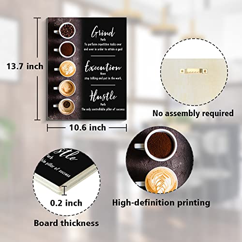 Inspirational Wall Art Wooden Prints Artwork Grind Hustle Execution Quote Success Motivational Wall Decor for Home Office Living Room Bedroom Ready to Hang (coffee)