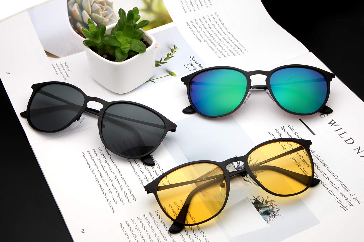 FaceWear Classic Round Retro Sunglasses UV400 Circle Lens Metal Frame Men Women FW1006 C7