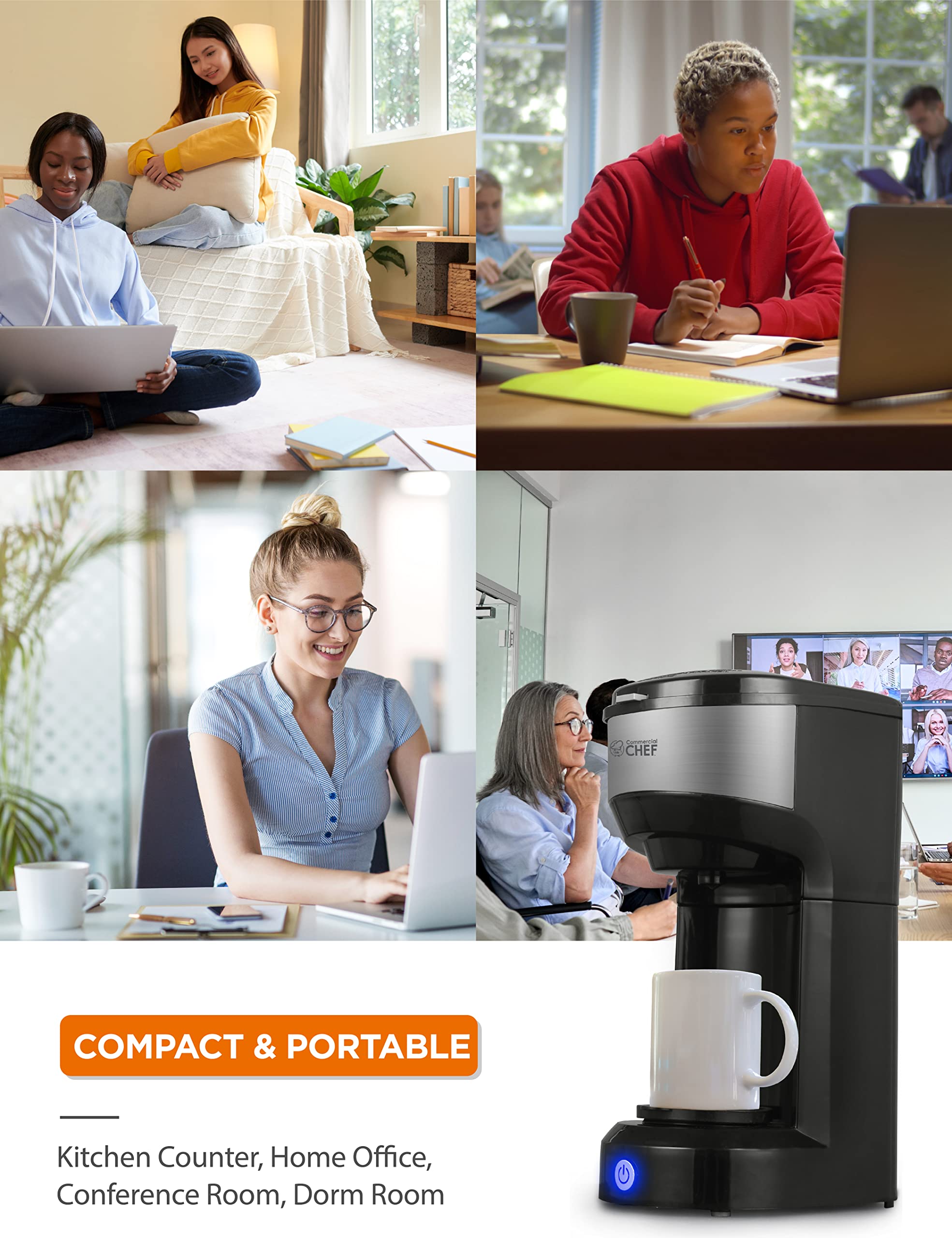 Commercial CHEF Coffee Machine, Single Serve Coffee Maker, Portable Coffee Maker Single Serve with 13 Ounce Water Tank & One Touch Button for Coffee Brewing
