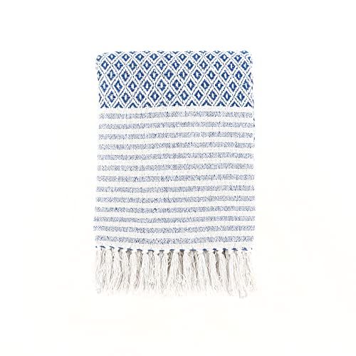 Indian Haat Bazaar Throw Blanket - Pure Cotton Diamond Pattern Countryside Boho Farmhouse Soft and Warm Cozy Blanket & Throws for Sofa - Blue - 50x60 Inches (TRW00001-NB-5060)