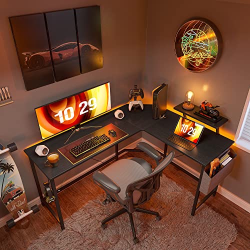 Cubiker 59.1" L-Shaped Gaming Desk, Home Office Computer Desk with Monitor Stand, Walnut
