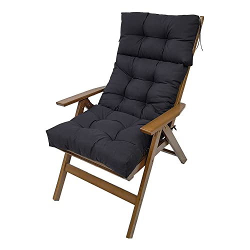 Indoor Outdoor Seat Cushions, 51â x 21â High Back Chair Cushion with Ties All Weather Patio Cushion Lounge Chair Cushions Deep Seat Patio Cushions Wicker Tufted Pillow for Patio Furniture (Black)