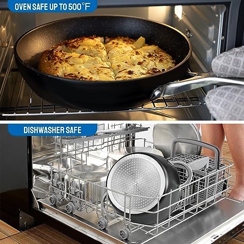 Induction Cookware Nonstick, BEZIA Pots and Pans Set for Induction Cooktop, Compatible with All Stoves, Dishwasher Safe Kitchen Cooking Pan Set with Frying Pans, Saucepans & Stockpot, 10-Piece