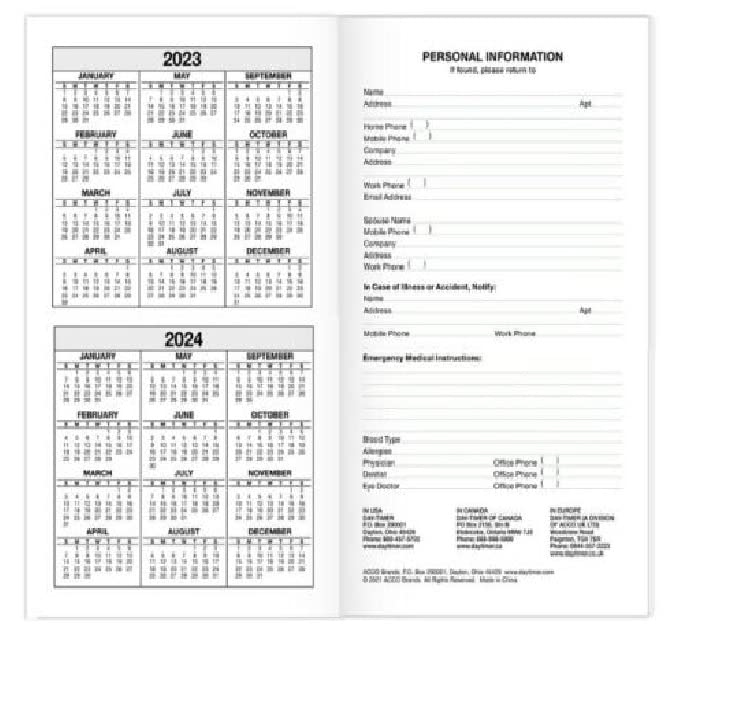 Day-Timer 2023 20-Month Advance Planner Refill, Pocket Size, 3 1/2" x 6 1/2"