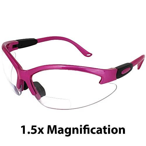 Global Vision Eyewear Cougar Bifocal Women's Safety Glasses Dark Pink Nylon Frame Clear Lenses (Pink 1.50)