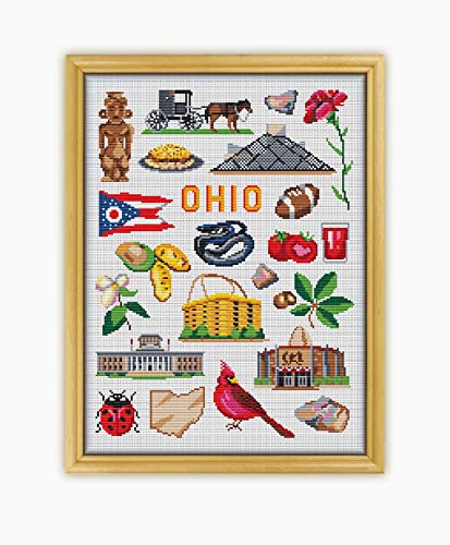 Ohio Collection CS1932 - Counted Cross Stitch KIT#2 Prime. Set of Threads, Needles, AIDA Fabric, Needle Threader, Embroidery Clippers and Printed Color Pattern Inside.