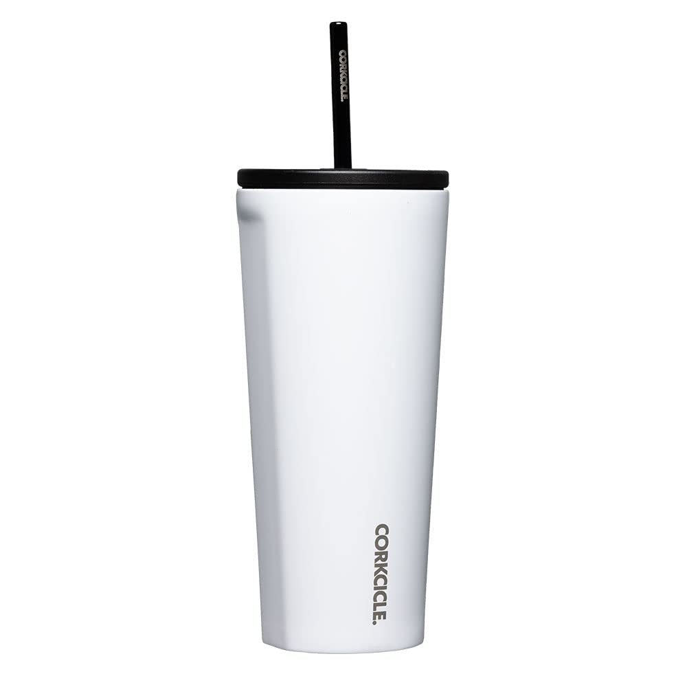 Corkcicle Cold Cup Insulated Tumbler with Lid and Straw, Gloss White, 24 oz – Reusable Water Bottle Keeps Beverages Cold for 12hrs, Hot 5hrs – Cupholder Friendly Tumbler, Lid for Flexible Sipping