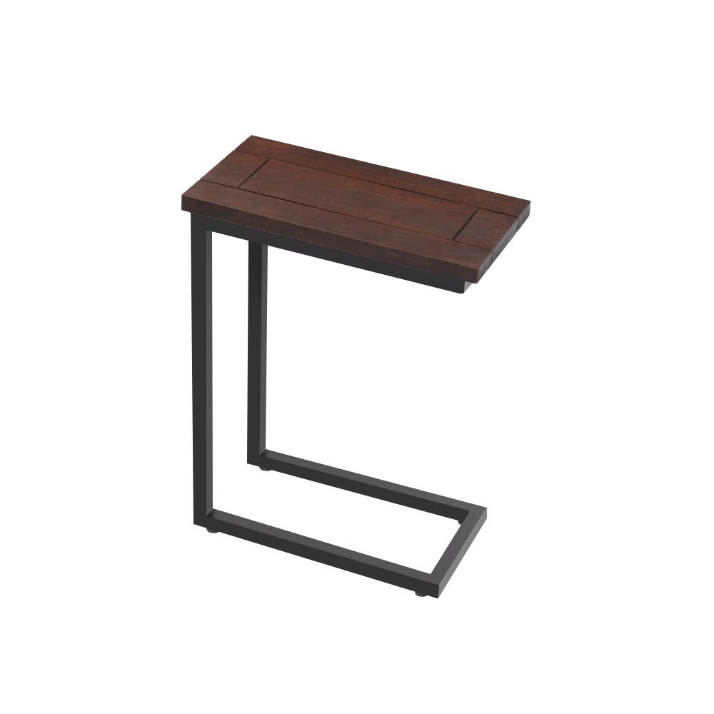Coral Flower Accent Rectangle Industrial C-Side Table in Dark Cognac Brown, Fully Assembled for Living Room and Bedroom,Brown.