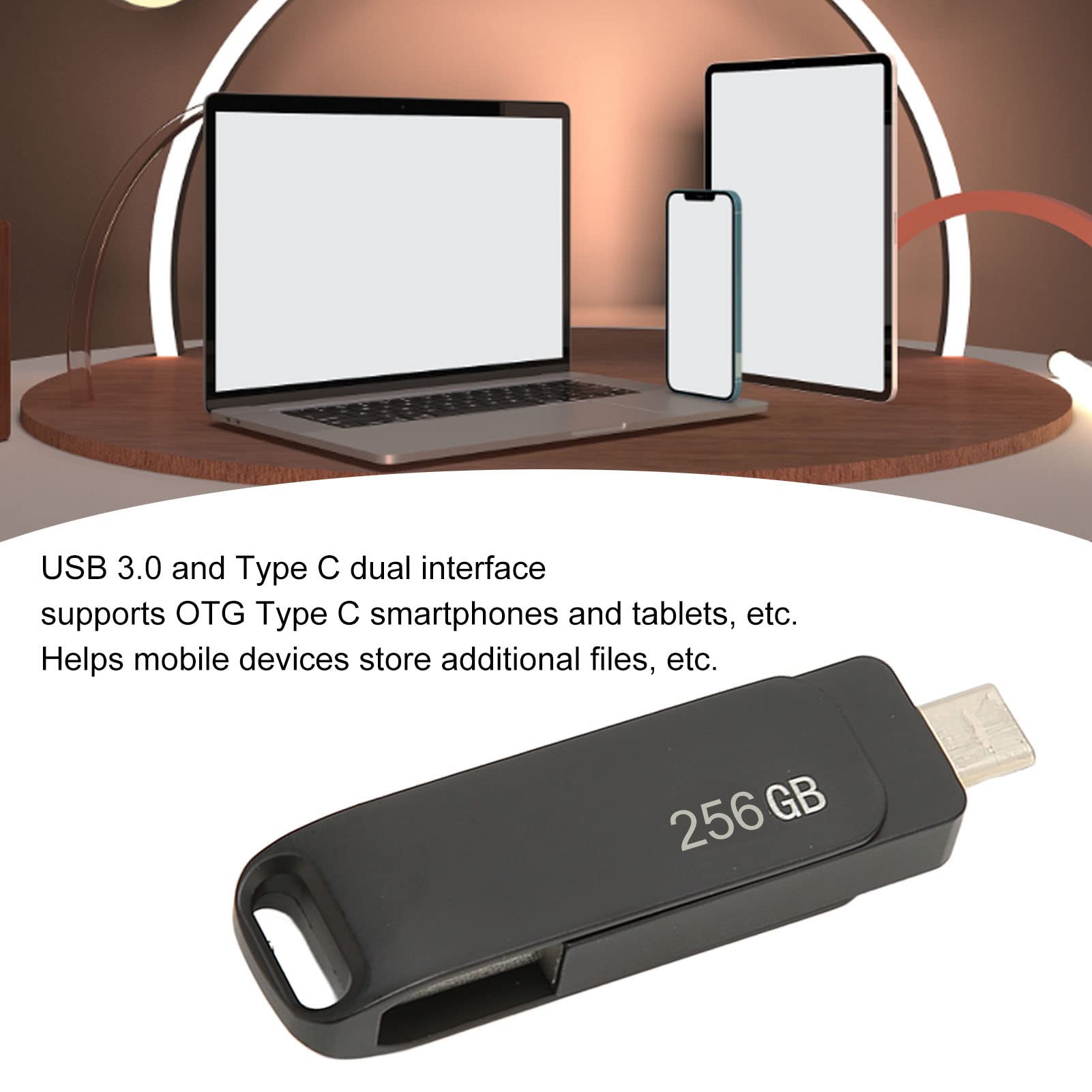 Gaoxin Photo Stick, Shockproof, Portable, Rotatable, 2 in 1, Phone Storage, Metal Material, USB 3.0 Type C 256GB