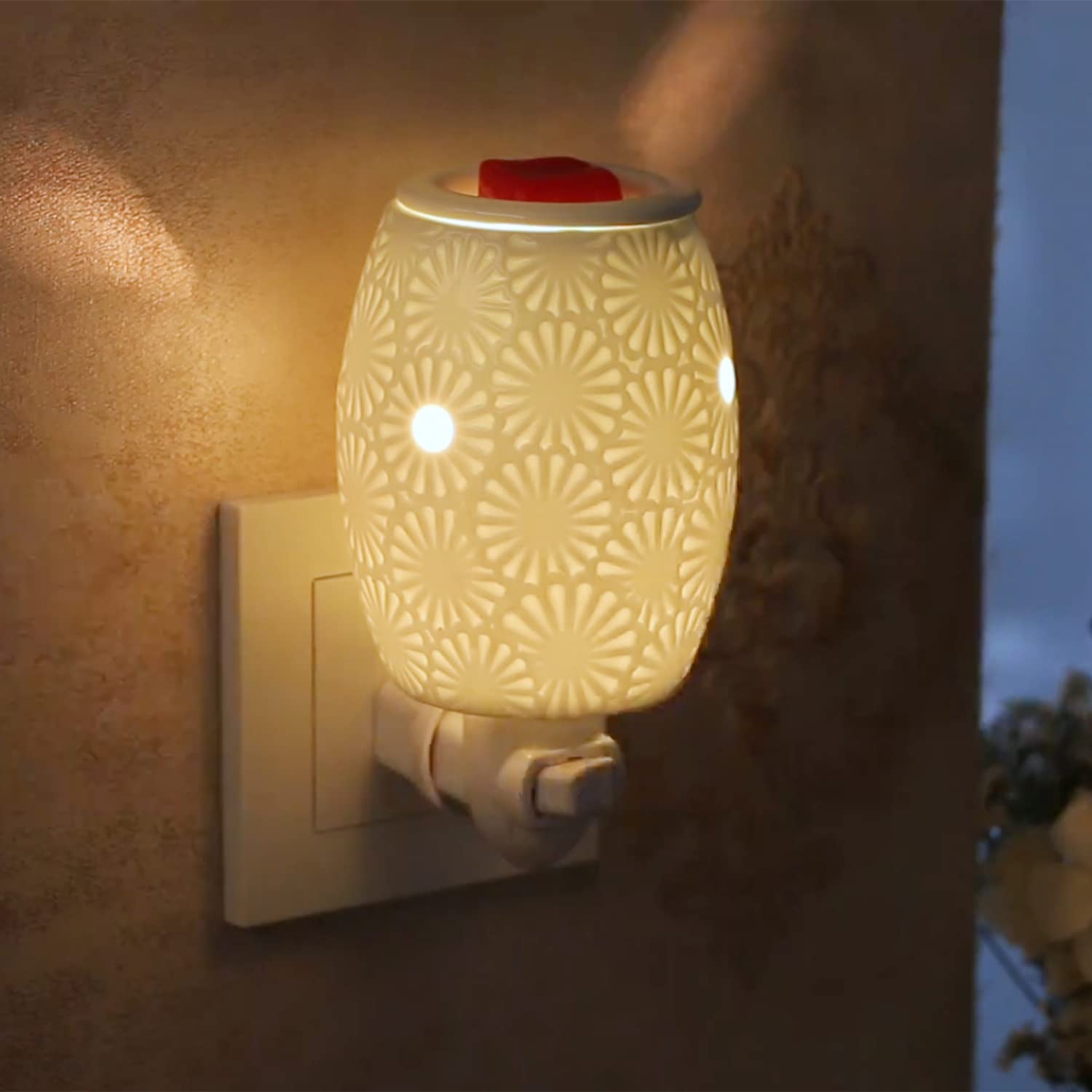StarMoon Plug in Wax Outlet Warmer for Home Décor, Wax Warmer Plug in, Home Fragrance Diffuser, Removable Dish, No Flame, with One More Bulb (Daisy)