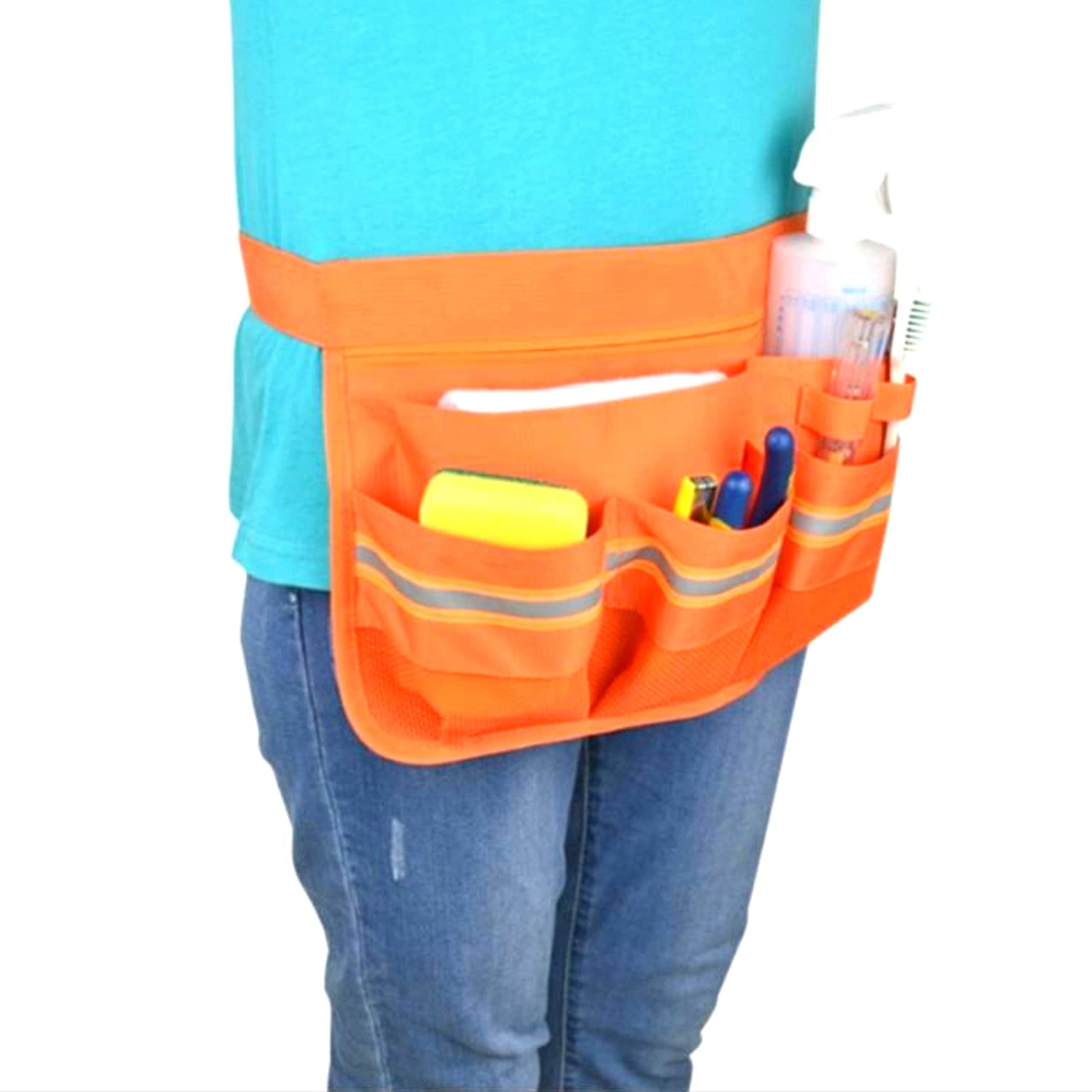 FOREVER 1 Unisex Half Waterproof Serving Apron, 6 pockets for Server Waiter Waitress Teacher Salon Cleaning House Hotel Cleaner Janitor (Orange)