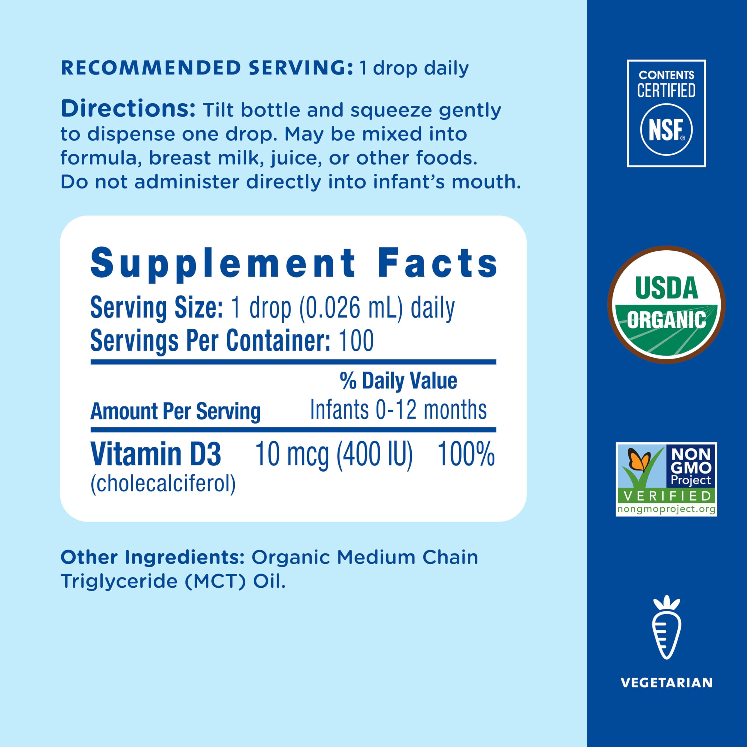 Mommy's Bliss Organic Baby Vitamin D Drops, Promotes Healthy Growth and Bone Development, Supports Immunity, Age Newborn+, 45 Servings, Pack of 4