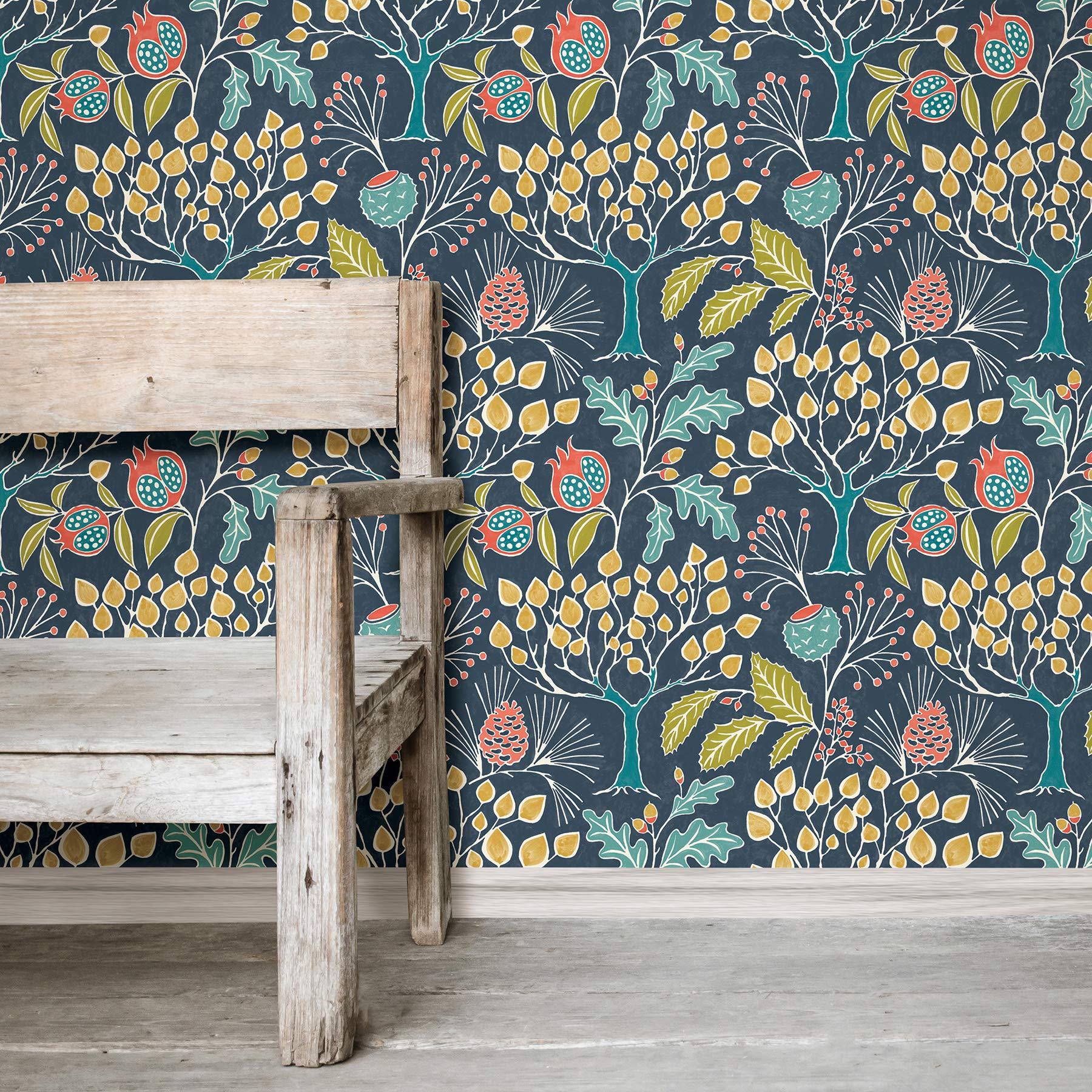 NuWallpaper NU3038 Groovy Garden Navy Peel & Stick Wallpaper, Multicolor