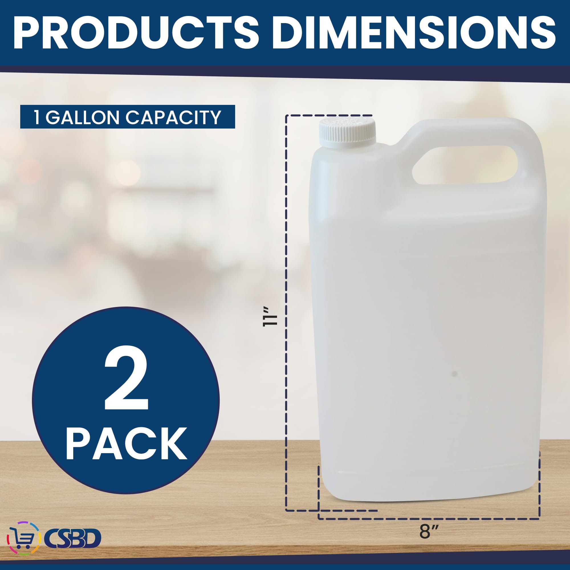 CSBD F-Style Plastic Jug with Child Resistant Lid, Storage Containers with Ergonomic Handle, HDPE Construction for Residential or Commercial Use 2-Pack (1 Gallon, Natural)