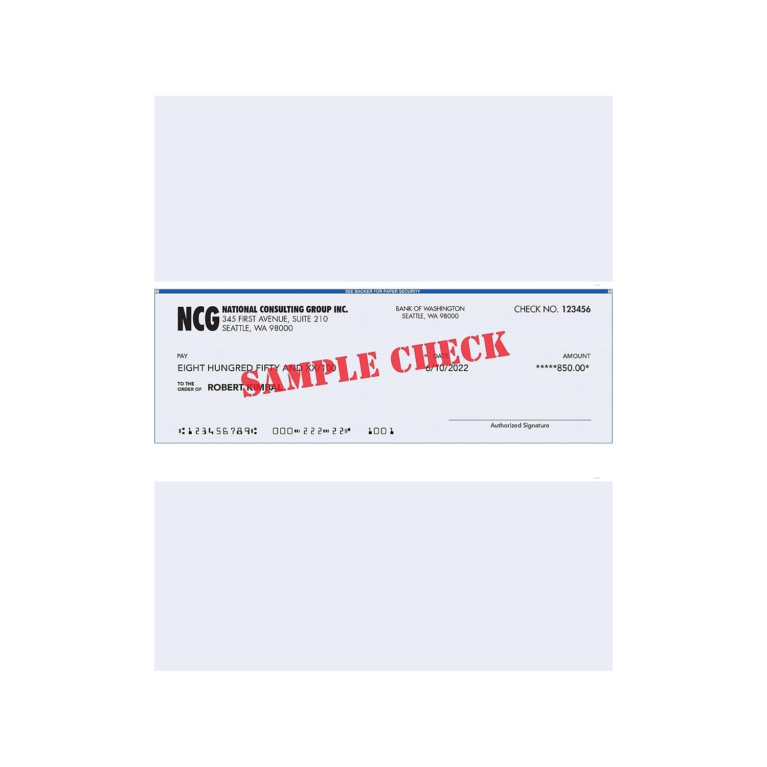 Cosco® Business Checks, 8-1/2" x 11", Middle Check, 500 Count (074024)