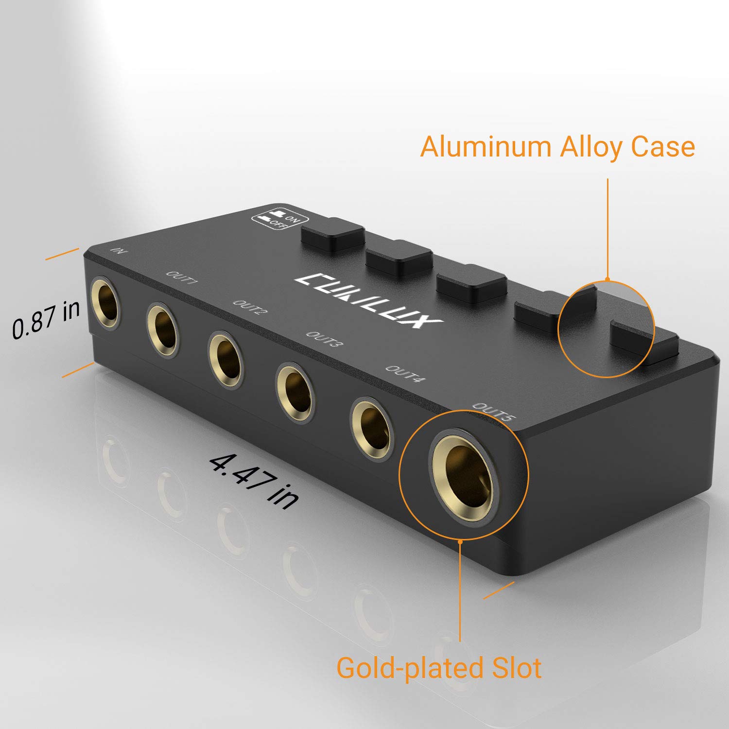 Cubilux 5-Way 6.35mm Stereo Audio Splitter with Switch, Passive Multi 1/4β AUX Distributor, Quarter Inch TRS Splitter Box/HUB for Instrument Cable, Headphones, Speaker, Guitar, Keyboard, Pedal