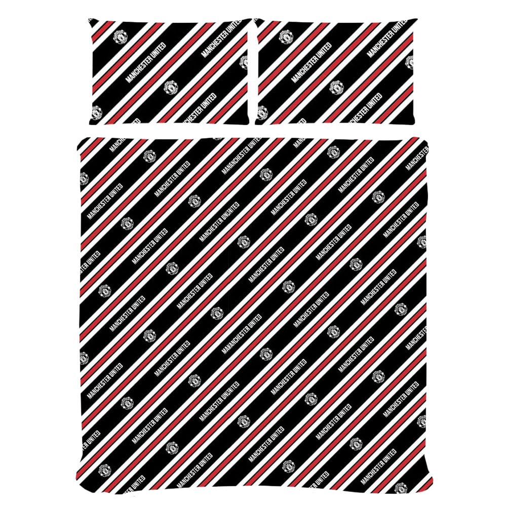 FOCO Officially Licensed Manchester United FC Football Core Stripe Double Duvet Cover Bedding Set