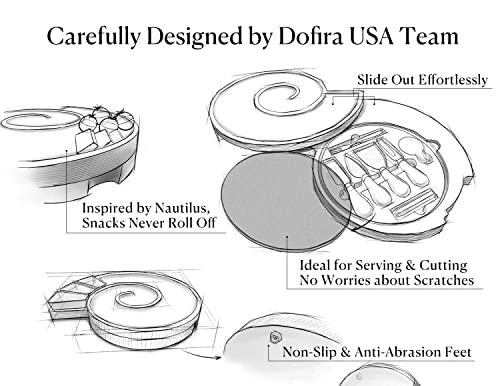 Dofira Nautilus Cheese Board and 4 Knife Set, Acacia Wood Large Round Charcuterie Board Kit with Slate Platter & Ceramic Bowls, Kitchen Gift Set for Housewarming, Bridal Shower, Wedding, Anniversary