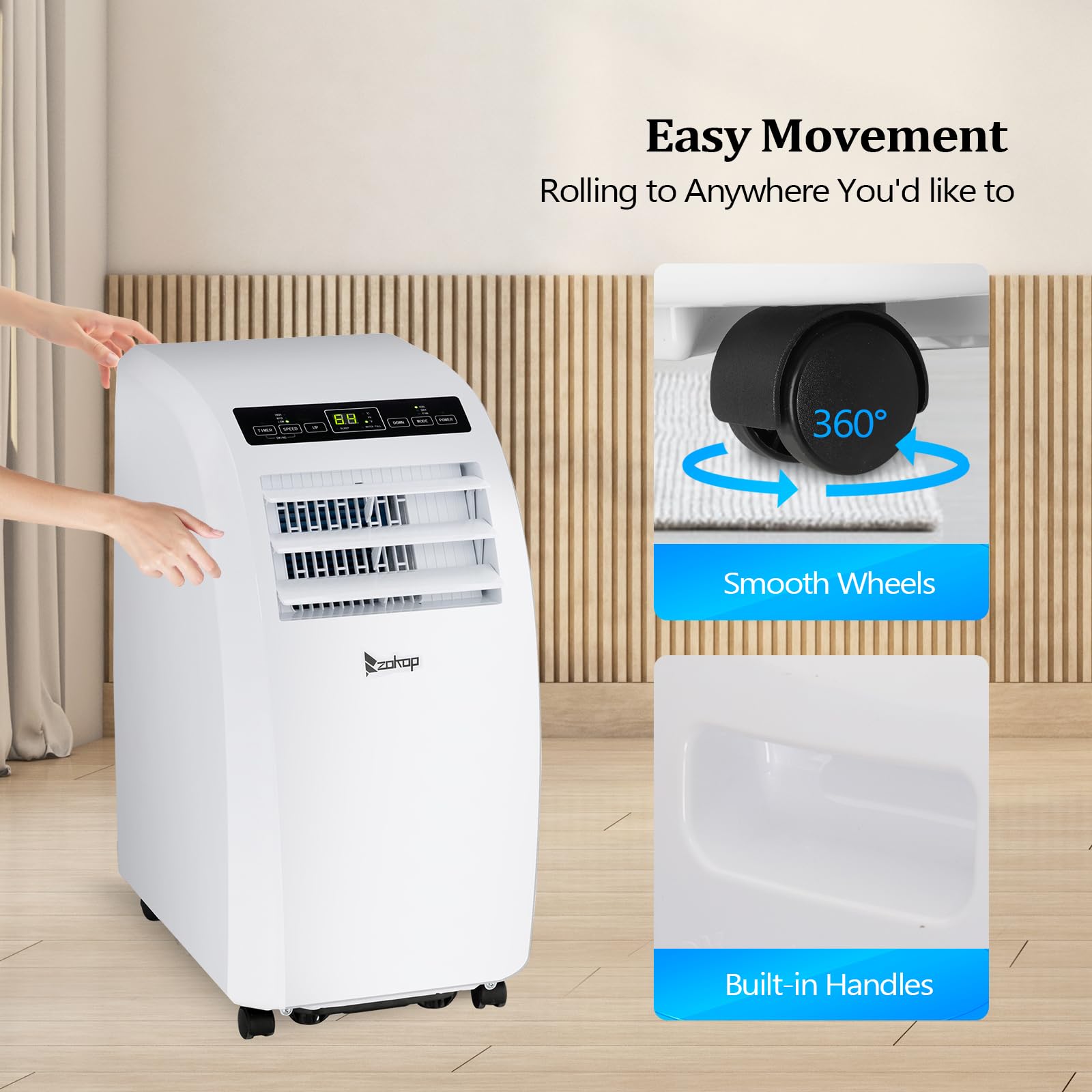ROVSUN WiFi Enabled 12000 BTU 3-in-1 Portable Air Conditioner, Cooler, Dehumidifier, Fan, Powerful Room Mobile AC Unit with Remote/APP Control, Rolling Wheels & Easy Installation Kit