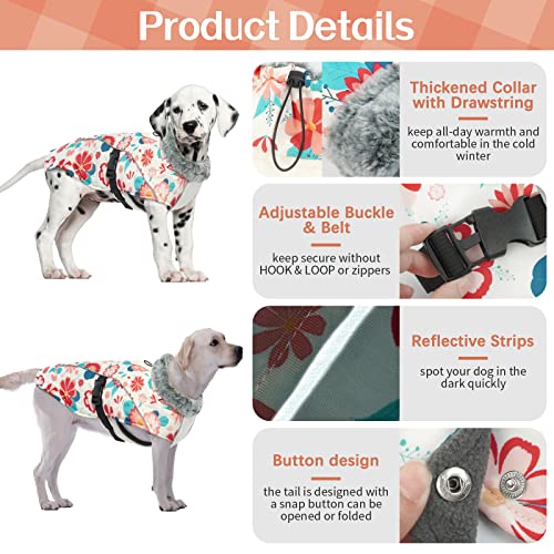 Kuoser Dog Coat, Warm Dog Jacket with Fur Collar, Turtleneck Dog Winter Coat Thicken Fleece Lining Pet Clothes, Reflective Dog Vest for Small Medium Large Dogs
