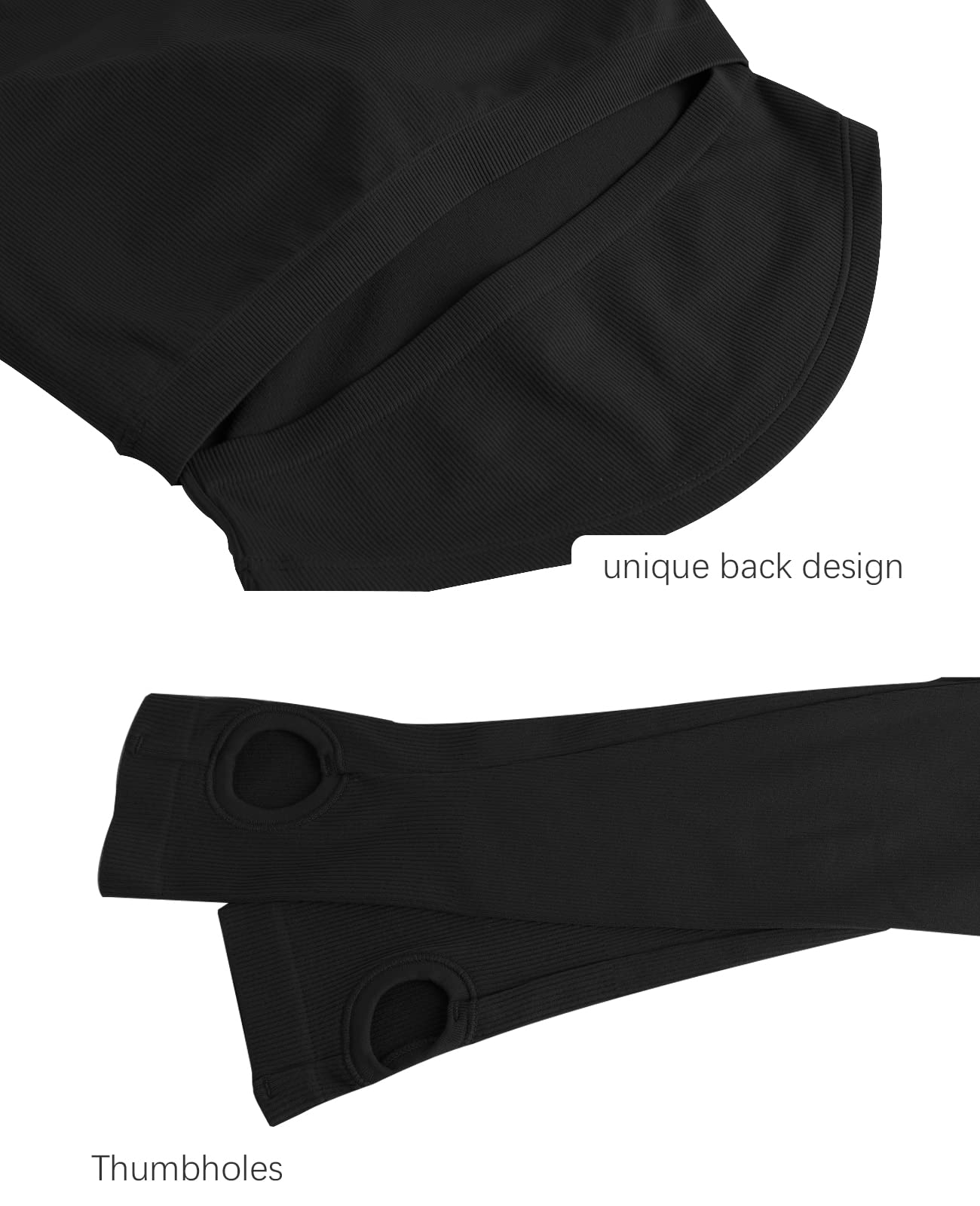 ECUPPER Womens Long Sleeve Workout Crop Tops Built in Bra Seamless Athletic Shirts Compression Yoga Gym Top with Thumb Holes Black