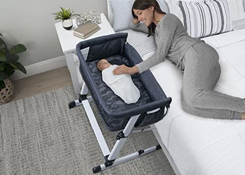 GAP babyGap Whisper Bedside Bassinet Sleeper with Breathable Mesh and Adjustable Heights - Lightweight Portable Crib - Made with Sustainable Materials, Black Camo