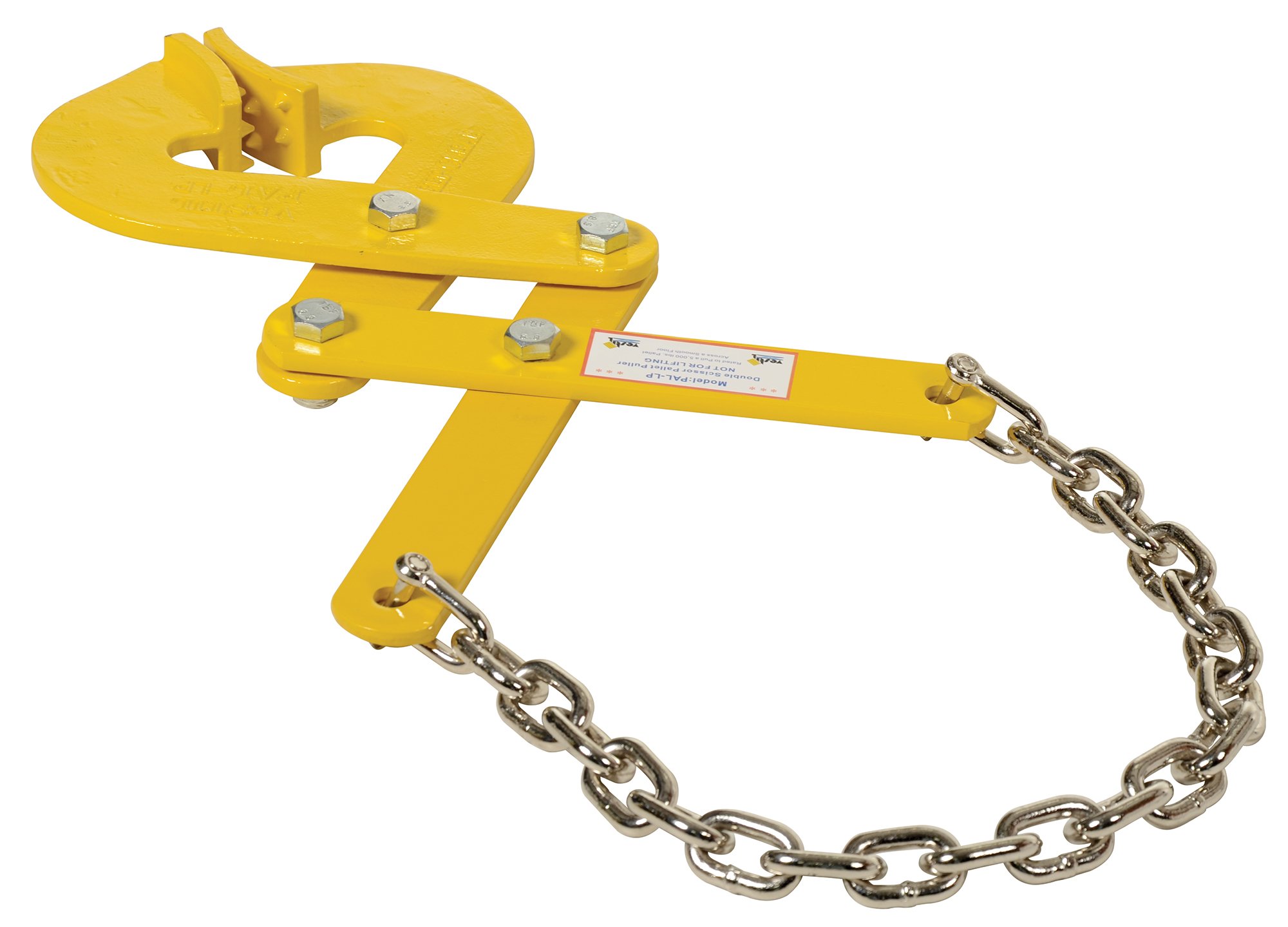 Vestil PAL-LP Steel Low Profile Double Scissor Pallet Puller, 5000 lbs Capacity, Opening x 2-Inch Height, 3-1/4-Inch Wide , yellow , 30 Inch