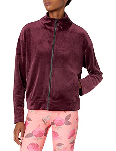 Core 10 Women's Velvet Full Zip Yoga Jacket, Burgundy/Black, 2X