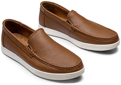 Jousen Men's Loafers & Slip-ons Leather Mens Casual Shoes(AMY3048A tan 10)