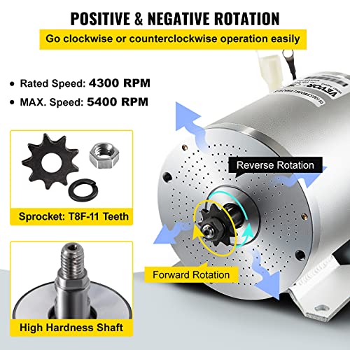 VEVOR Brushless Motor Kit, 2KW 48V 42A Brushless Motor Kit High Speed 4300RPM Electric Scooter Motor w/Mounting Bracket, Go Kart Motor for Bicycle Motorcycle, Speed Controller, Throttle, E-Bike