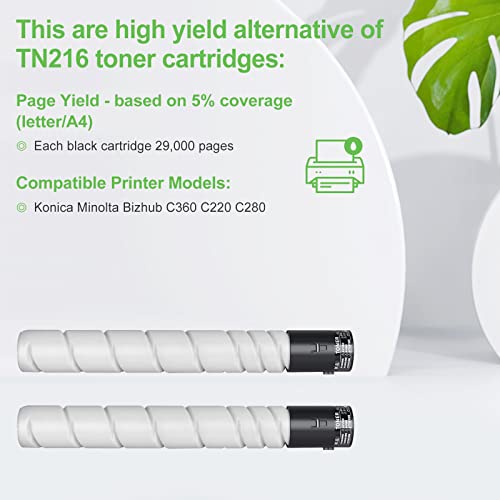 SINOPRINT TN216 TN-216 TN 216 TN319 TN-319 TN 319(A11G131) Compatible Toner Cartridge Replacement for Konica Minolta Bizhub C360 C220 C280, Large Capacity 29,000 (Black, 2-Pack)