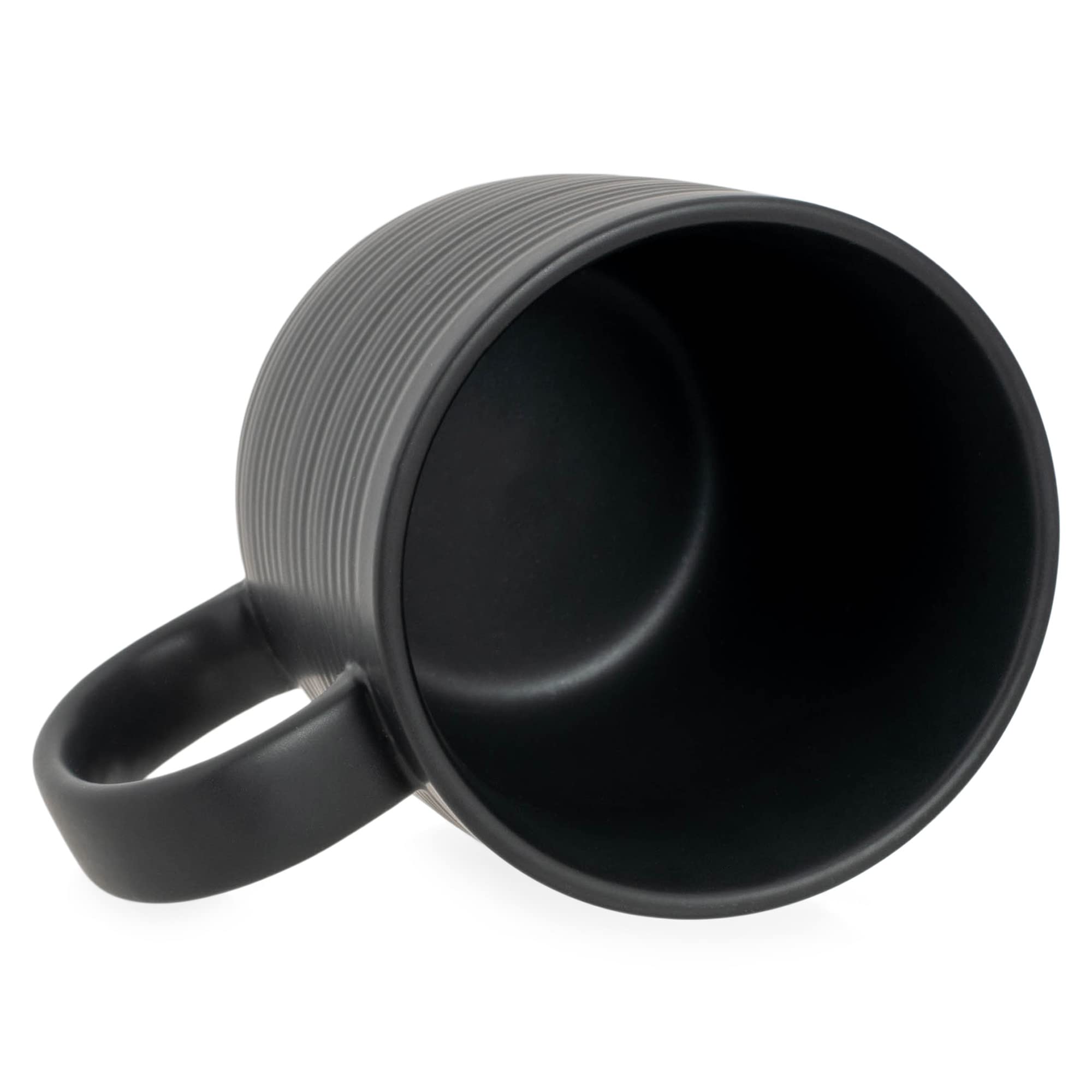 Elanze Designs Ribbed Ceramic Stoneware 16 ounce Raw Clay Bottom Coffee Mugs Set of 4, Black