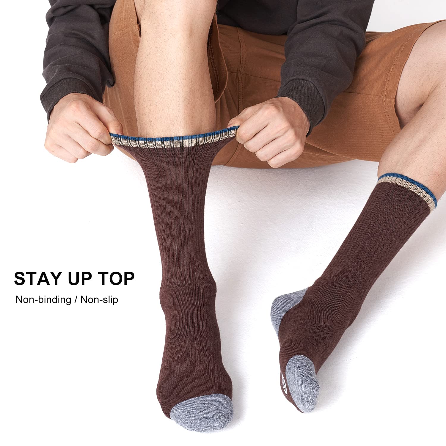 CS CELERSPORT 4 Pack Men's Merino Wool Hiking Socks Crew Socks with Full Cushion Warm Winter Socks Thermal Boot Socks, Black+Dark Grey+Green+Khaki, X-Large