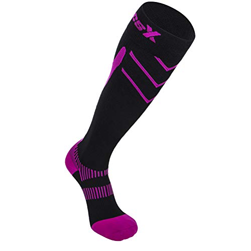 CSX 15-20 mmHg Compression Socks for Men and Women, Knee High, Recovery Support, Athletic Sport Fit, Pink on Black, Medium (15-20 mmHg)