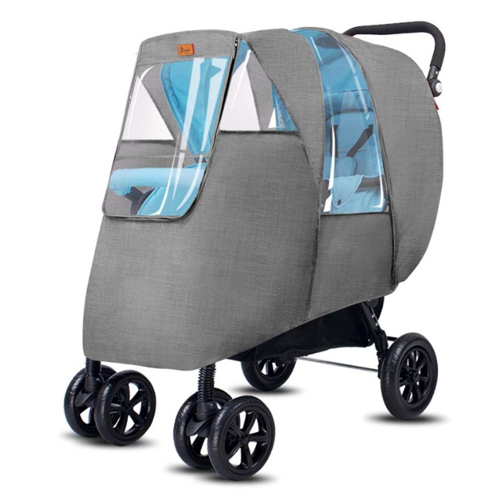 CTEGOOD Rain Cover for Double Stroller Tandem Stroller Weather Shield Universal Size Adjustable Elastic Band, Waterproof, Windproof for Baby Outdoor Protection