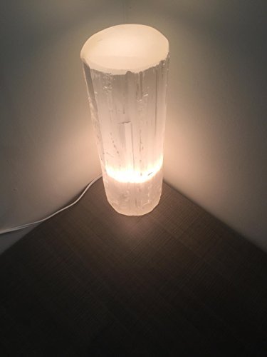 CuartoAstral Selenite Crystal Flat Top Lamp 12"-14" Tall⎪White Cord Dimmable Rotary Switch LED Bulb Included⎪Amazing Space Harmonizer |Healing Crystal Tower | Reiki Metaphysical Energy