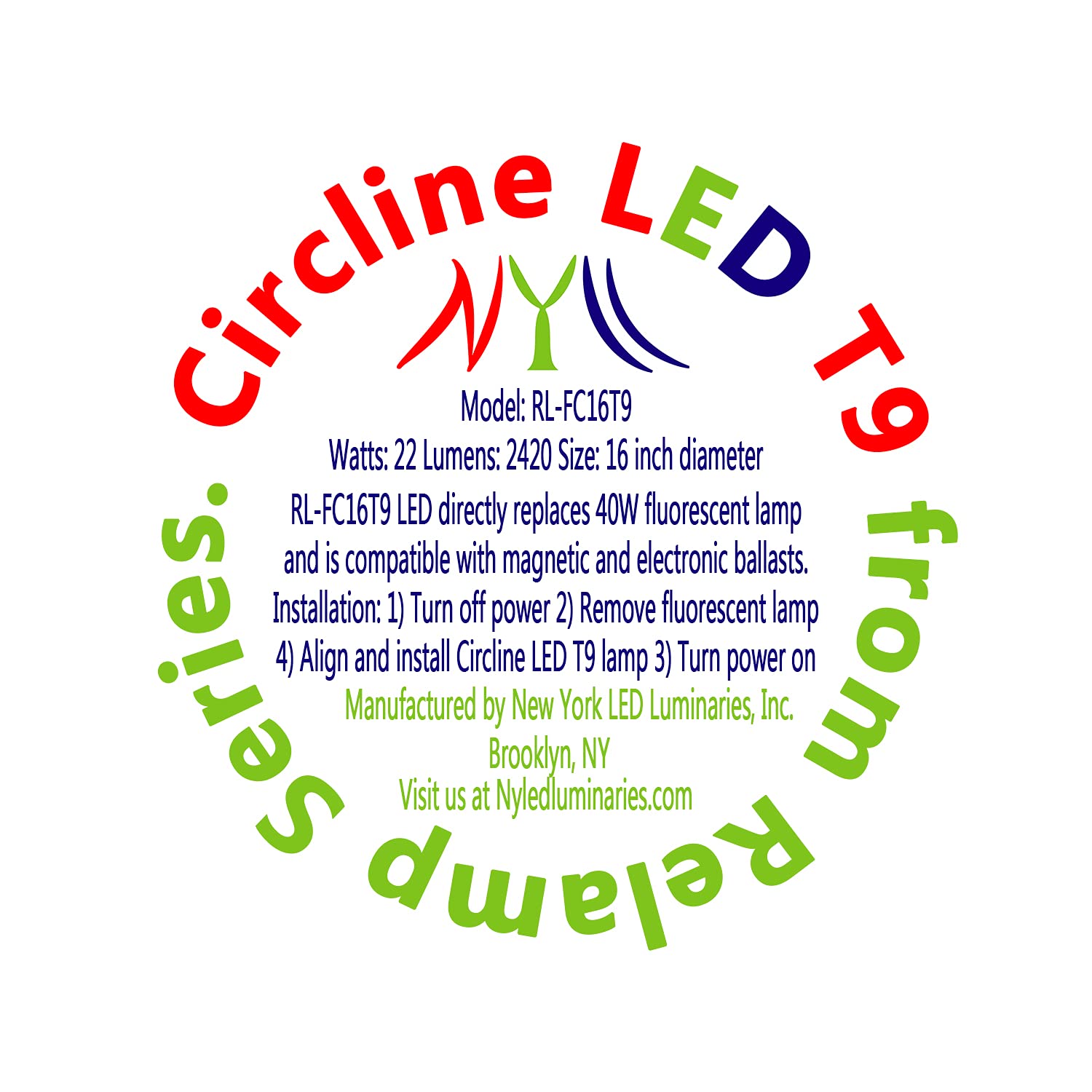 NYLL - 16 Inch/ 16" Plug & Play T9 Circline LED Lamp - Cool White (4100K) Circular Bulb Directly Relamp 40 Watt Fluorescent Bulb FC16T9/CW, FCL40 (without rewiring or modification) - Ballast Required!