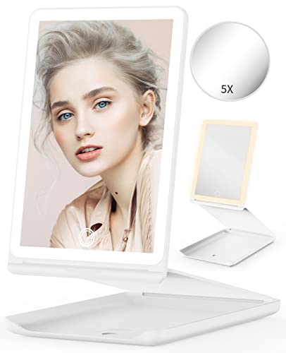 Jack & Rose Travel Makeup Mirror with Magnification, Travel Mirror with Light, Adjustable Height and Angle, Portable Folding Mirror