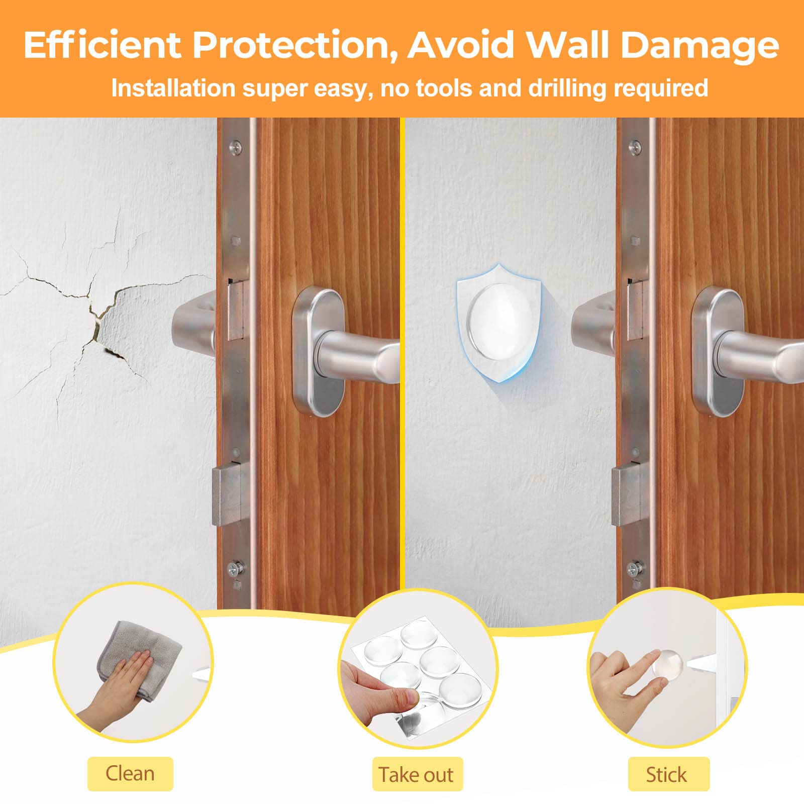 Door Stoppers Wall Protector, Quiet & Reusable Door Stop, 6pcs 1.57in Wall Protectors from Door Knobs, Strong Adhesive to Most Surfaces(Clear)