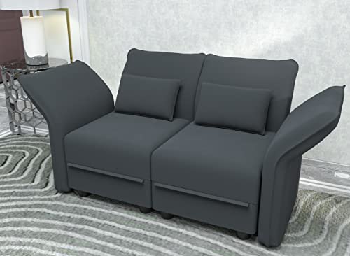 LLappuil Velvet Modular Sectional Loveseat Sofa with Storage, 63" Love Seat 2 Seater Couch Perfect for RV and Small Apartment Grey