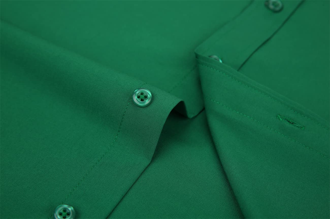corfty Men Long Sleeve Dress Shirt - Regular Fit Stretch Free-Wrinkle Casual Button Down Shirt (Grass Green, XX-Large)